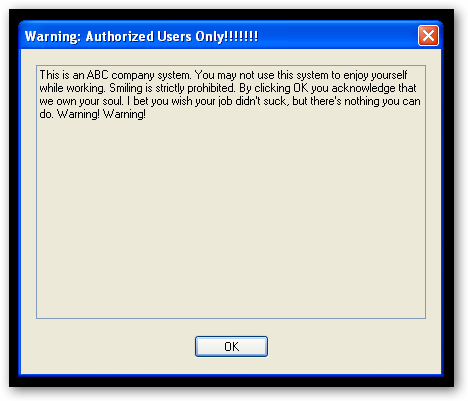 Disable that Annoying Windows Logon Warning Message