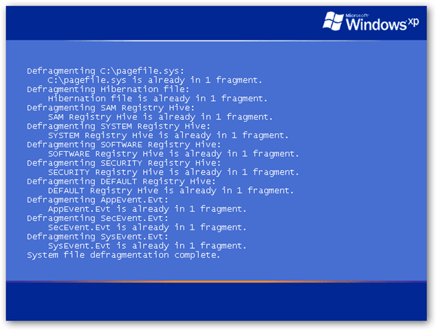 Defragment Your System Files (Pagefile and Registry) in Windows XP