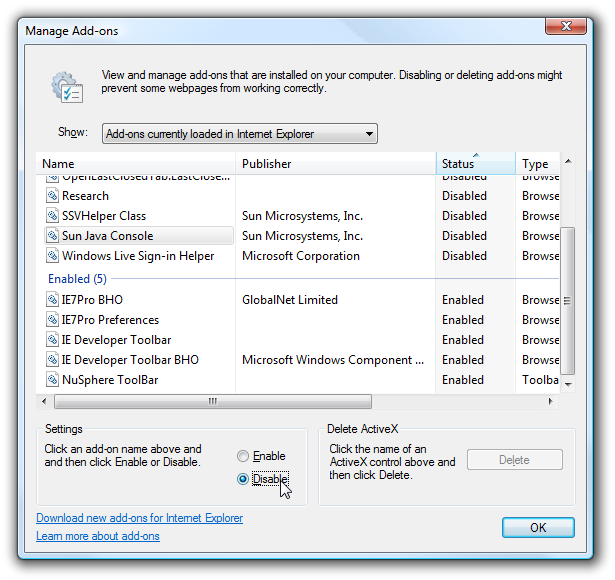 Troubleshooting Internet Explorer on Vista Locking Up or Running Slowly
