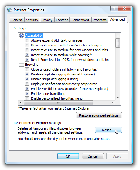 Troubleshooting Internet Explorer on Vista Locking Up or Running Slowly