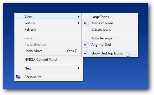 Create a Shortcut or Hotkey to Turn the Desktop Icons On or Off
