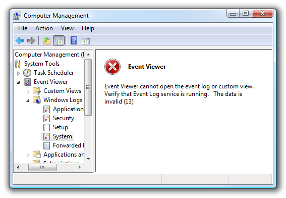 Fixing Event Viewer Cannot Open The Event Log When Viewing System Logs