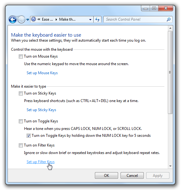 Disable The Irritating Sticky Filter Keys Popup Dialogs