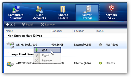 Add an External Hard Drive to Your Windows Home Server
