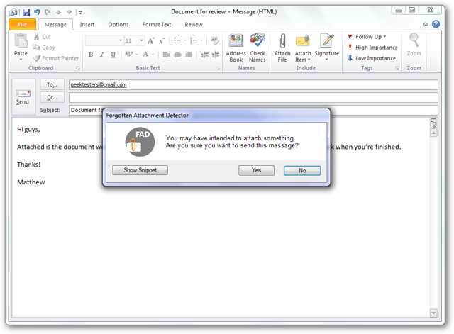 Never Forget to Send an Email Attachment in Outlook