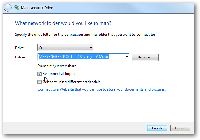 Map a Network Drive from XP to Windows 7
