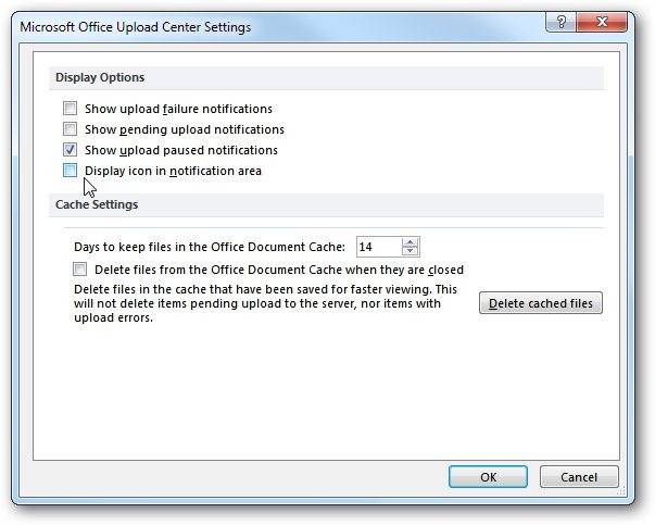 Stop Office 2010 Upload Center Icon from Displaying in the Taskbar