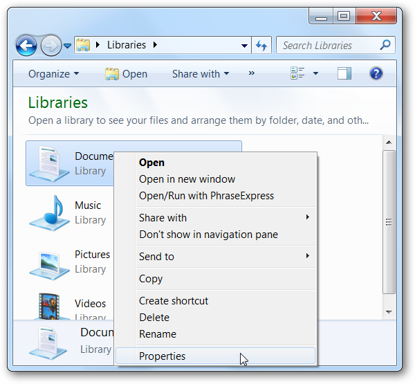 Change the Default Save Folder for Windows 7 Libraries to Something ...
