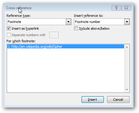 microsoft word footnote separator