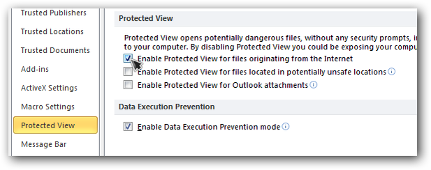 Enable Editing for All Office 2010 Documents by Disabling Protected View