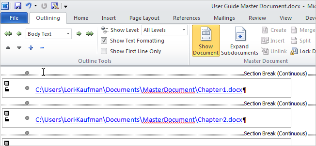 Create a Master Document in Word 2010 from Multiple Documents