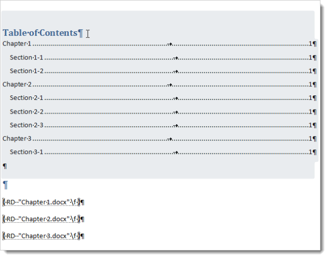 contents table example