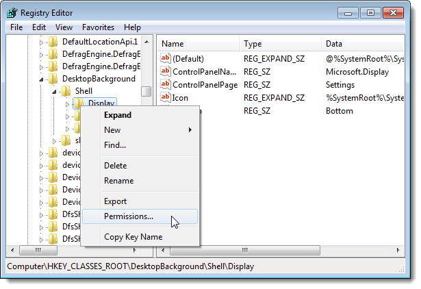 Take Ownership of a Registry Key in Windows 7