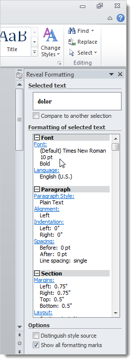 How to Use the Reveal Formatting Feature in Word 2010