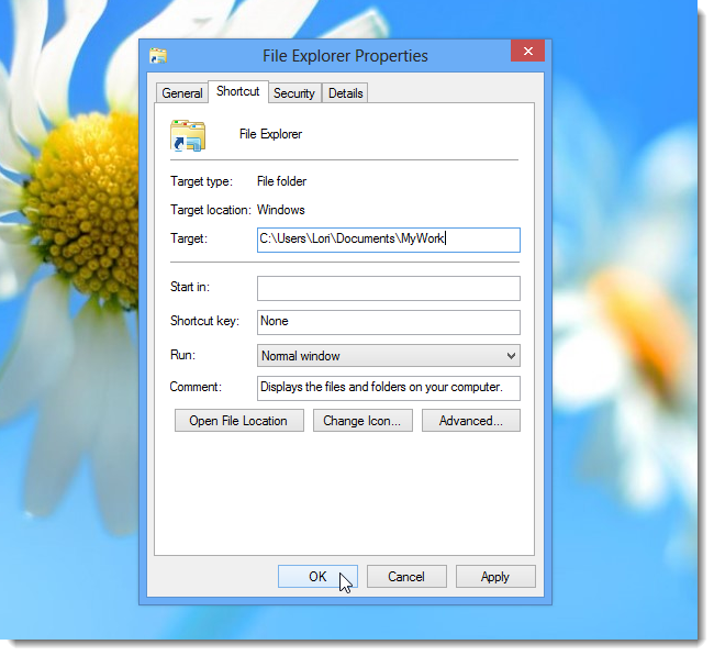 Change the Default File Explorer Startup Folder in Windows 8