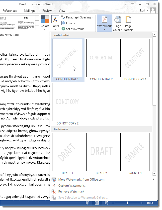 How to Add a Watermark to a Document in Word 2013
