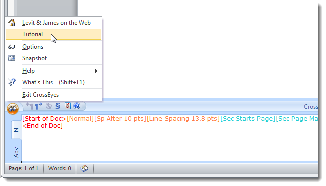 Easily View Formatting Codes in Word 2010 Using CrossEyes