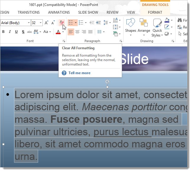 How to Remove All Formatting From Selected Text in Word 2013 Documents
