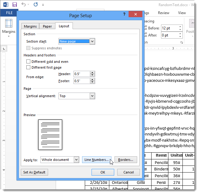 How to Number Lines in the Margins in Word 2013