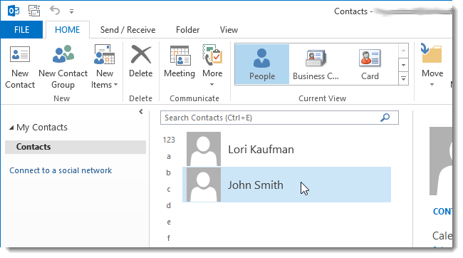 outlook contact window