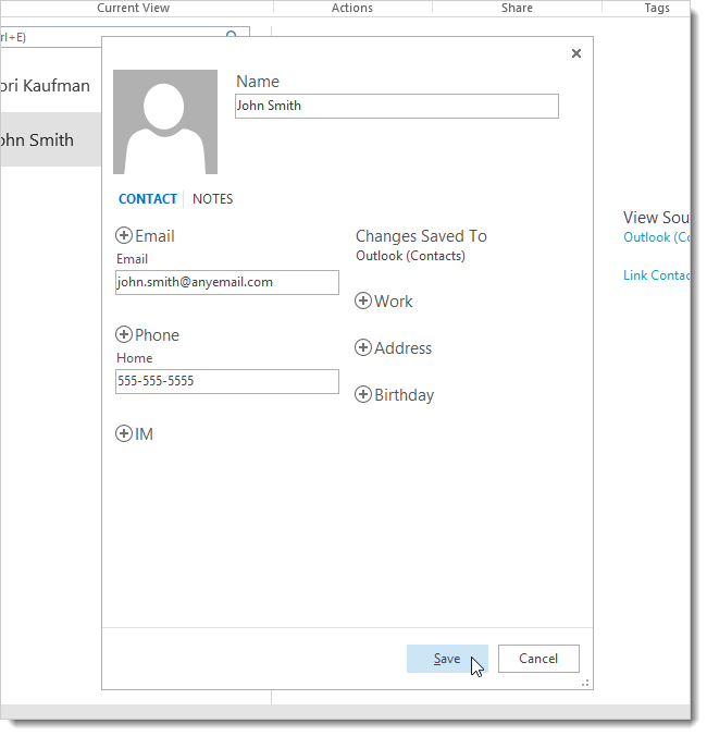 How to Open the Full Contact Editing Window in Outlook 2013