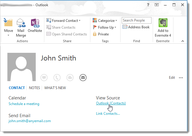 How to Open the Full Contact Editing Window in Outlook 2013