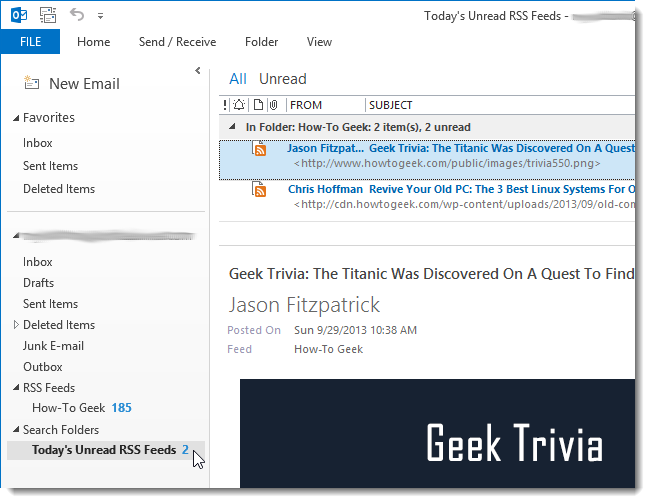 How to View Today’s RSS Feeds Only in Outlook 2013
