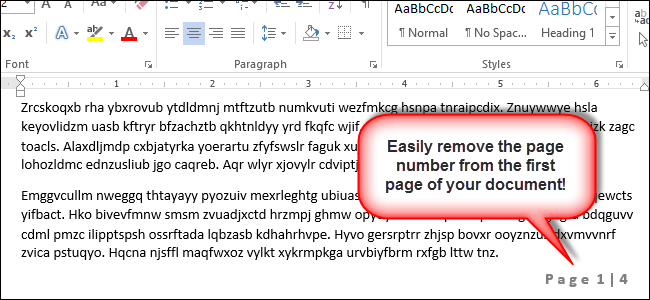 How to Omit the Page Number From the First Page of a Word 2013 Document Without Using Sections