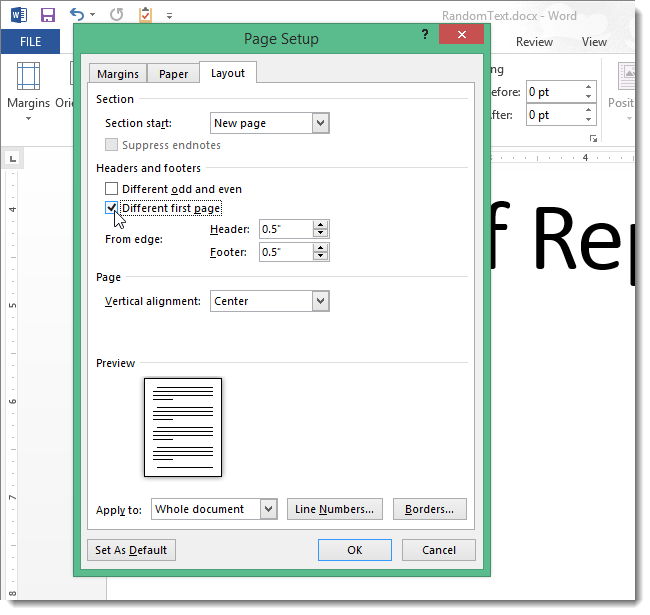 How to Omit the Page Number From the First Page of a Word 2013 Document ...