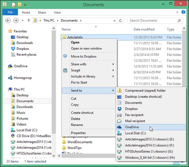 How to Add OneDrive to the Send To Context Menu in Windows 7 or 8.1