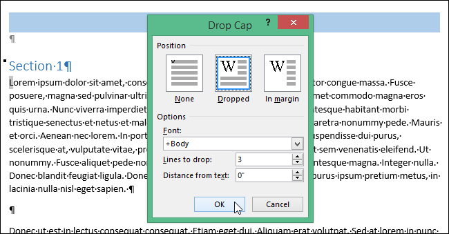 drop cap font button