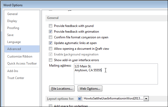 How to Set the User Information in Word 2013