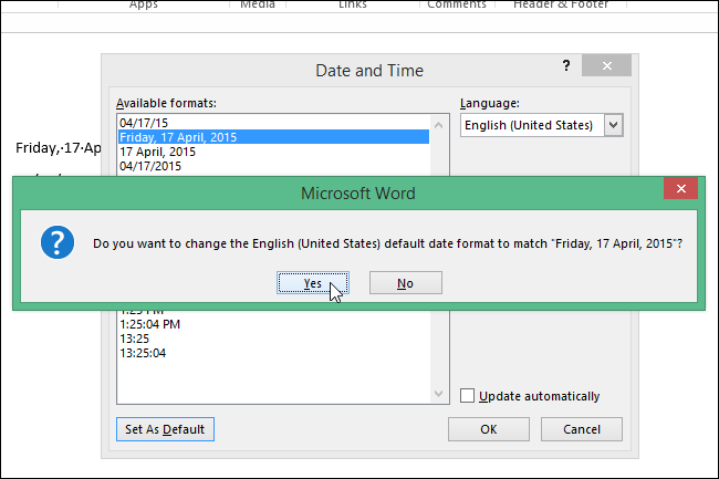 How to Set the Default Short and Long Date and Time Formats Used in Word