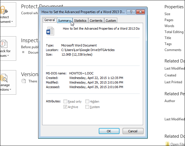 How to Set the Advanced Properties of a Word Document