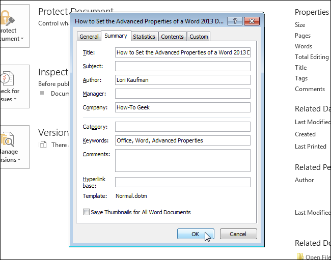 How to Set the Advanced Properties of a Word Document