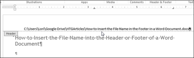 How to Insert the Filename into the Header or Footer of a Word Document