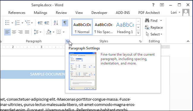 collapse button in word