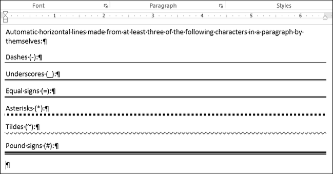 automatic horizontal line word