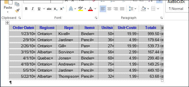 How to Select All or Part of a Table in Word