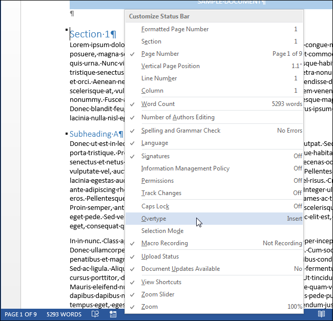 How to Use the Status Bar in Word