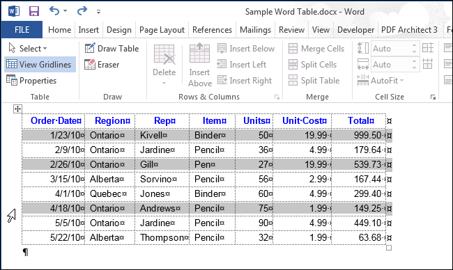How to Select All or Part of a Table in Word