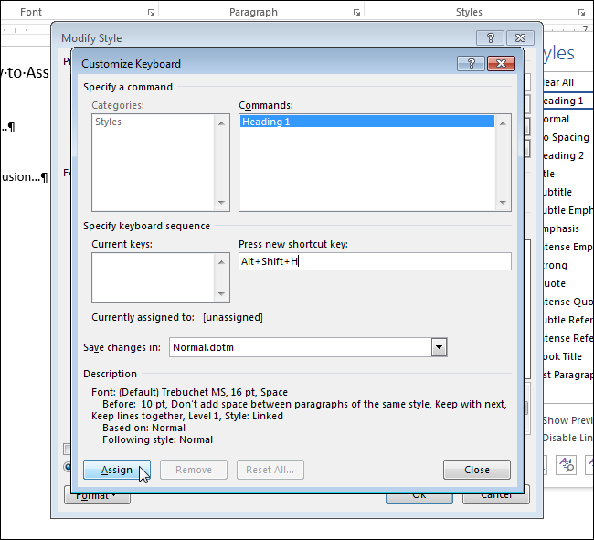 How to Assign a Shortcut Key to a Style in Word