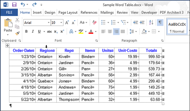 How to Select All or Part of a Table in Word
