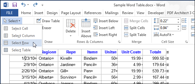 How to Select All or Part of a Table in Word
