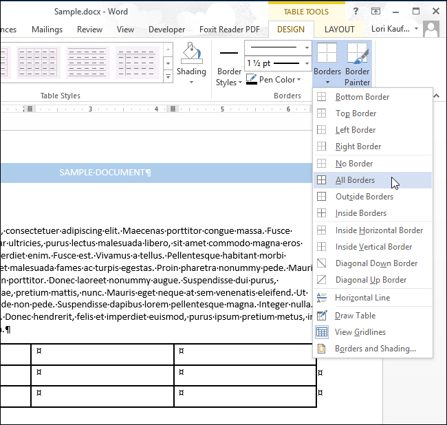 diagonal line table word