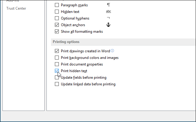 How to Print Hidden Text in Word