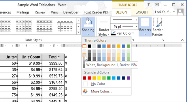 How to Add Shading to Table Cells in Word