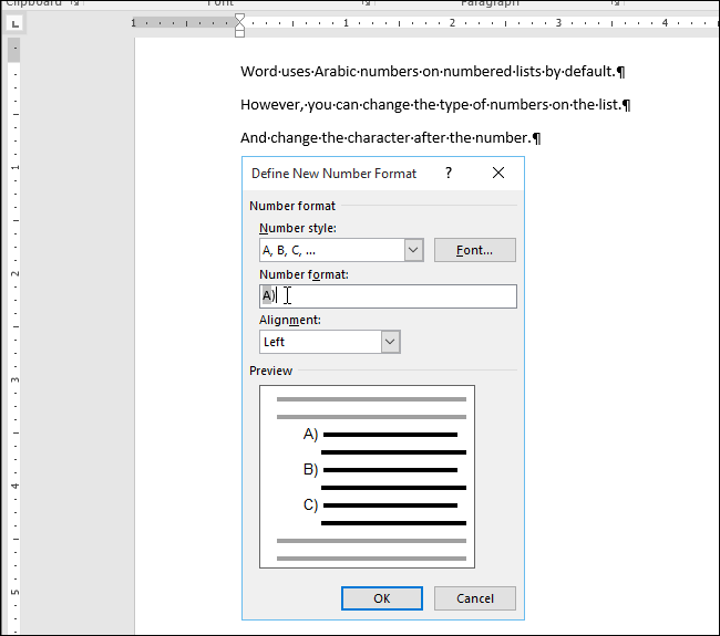 How to Change the Type of Numbers Used in a Numbered List in Word