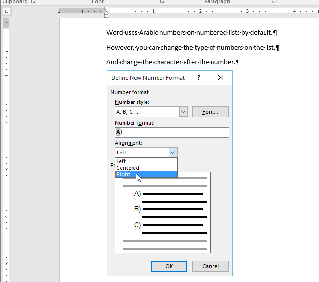 How to Change the Type of Numbers Used in a Numbered List in Word