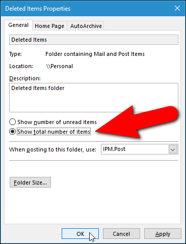 How to Make Outlook Display the Total Number of Messages in a Folder